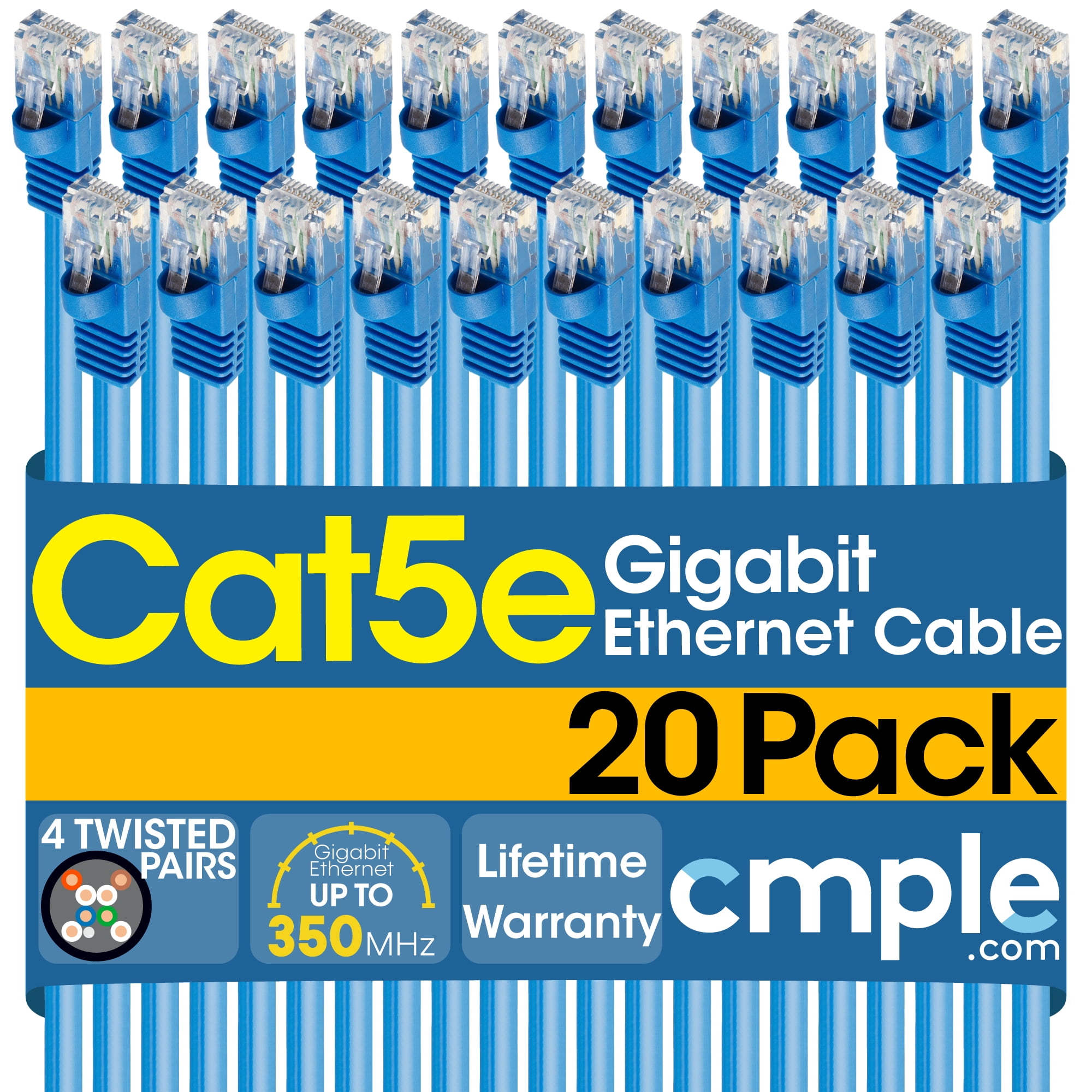 Cmple - [20 PACK] 10 Feet Cat 5 Ethernet Patch Cable, Cat5e Cable, 1 ...