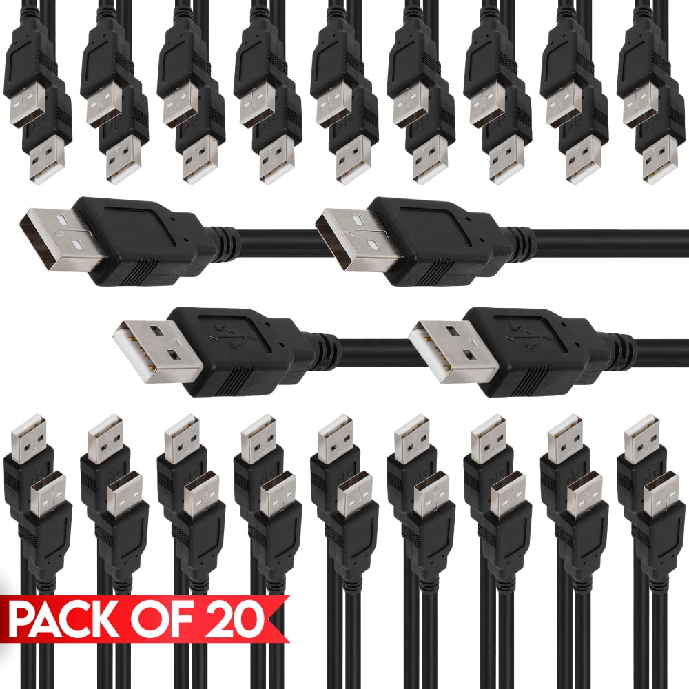 Cmple - [20 PACK] 10 Feet USB Type-A to Type-A Cord USB 2.0 A-Male to A ...