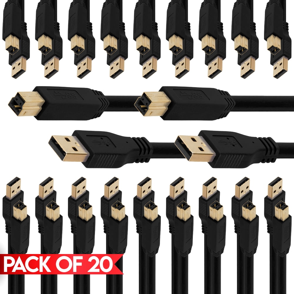Cmple - [20 PACK] 3 FT USB Type B Cord, SuperSpeed USB A to USB B Cable ...