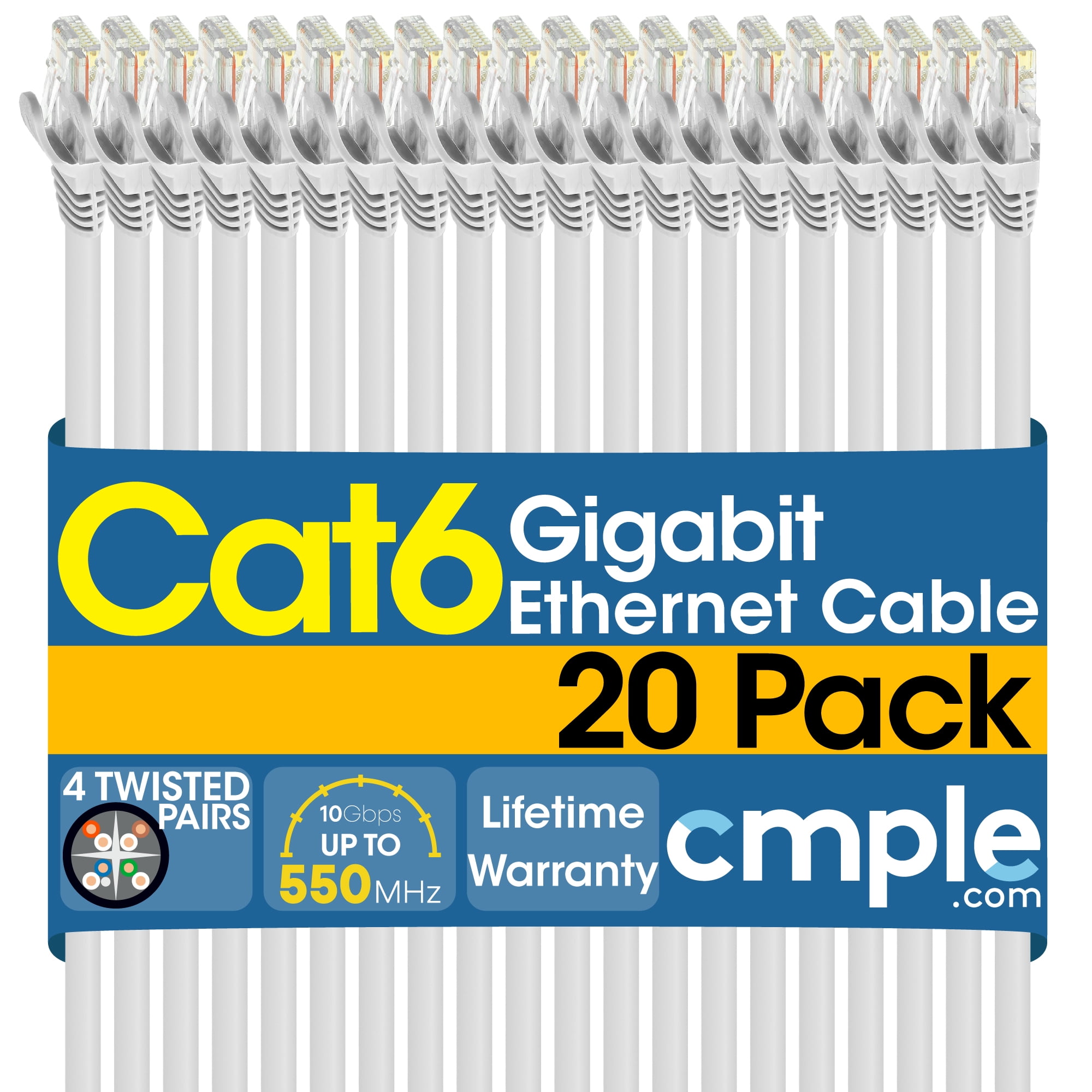 Cmple - [20 PACK] 3 Feet Cat6 Ethernet Cable, Network Patch Cord, Cat6 ...
