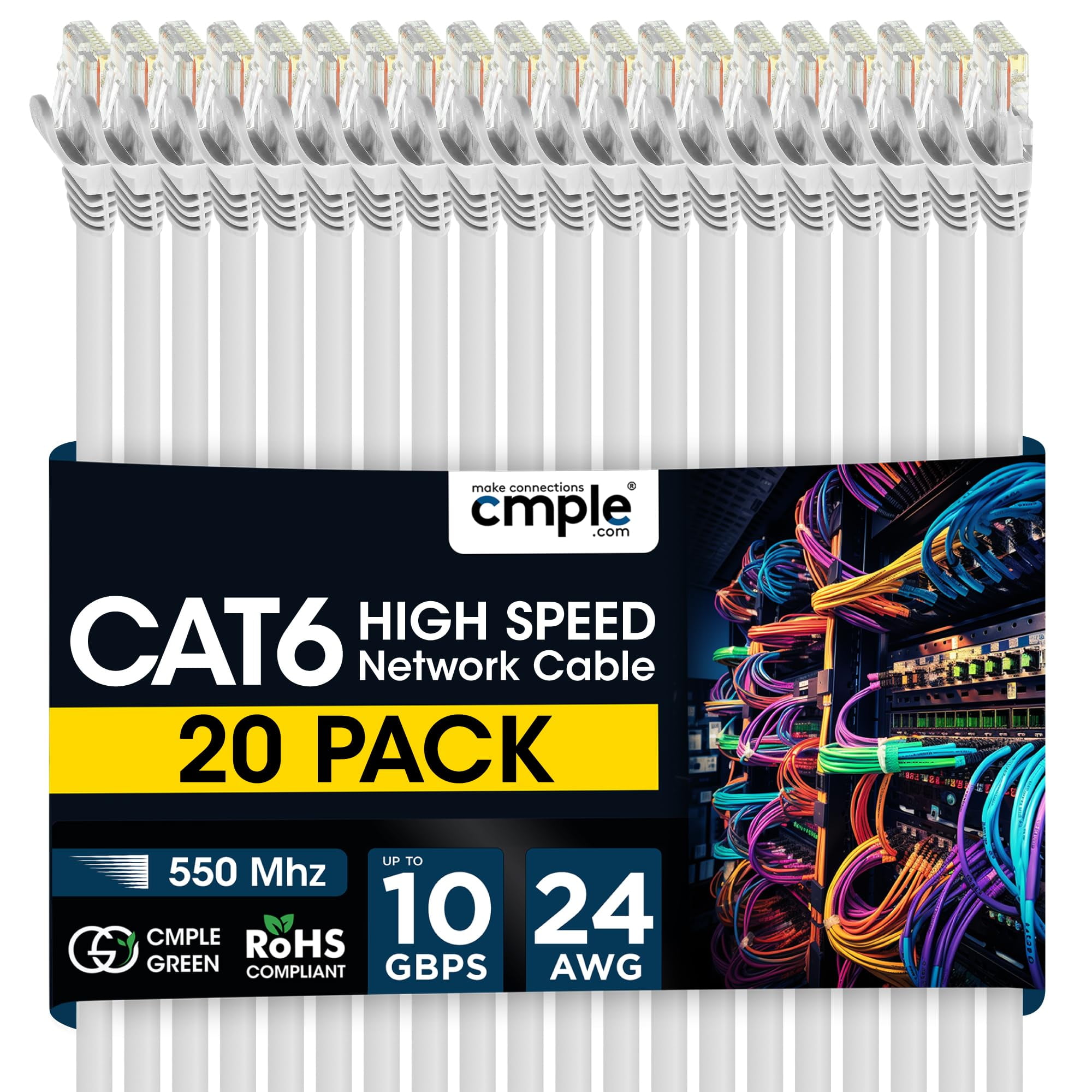 Cmple - 20 Pack Cat6 Ethernet Cable 3 ft Cat 6 Network Cables with RJ45 ...