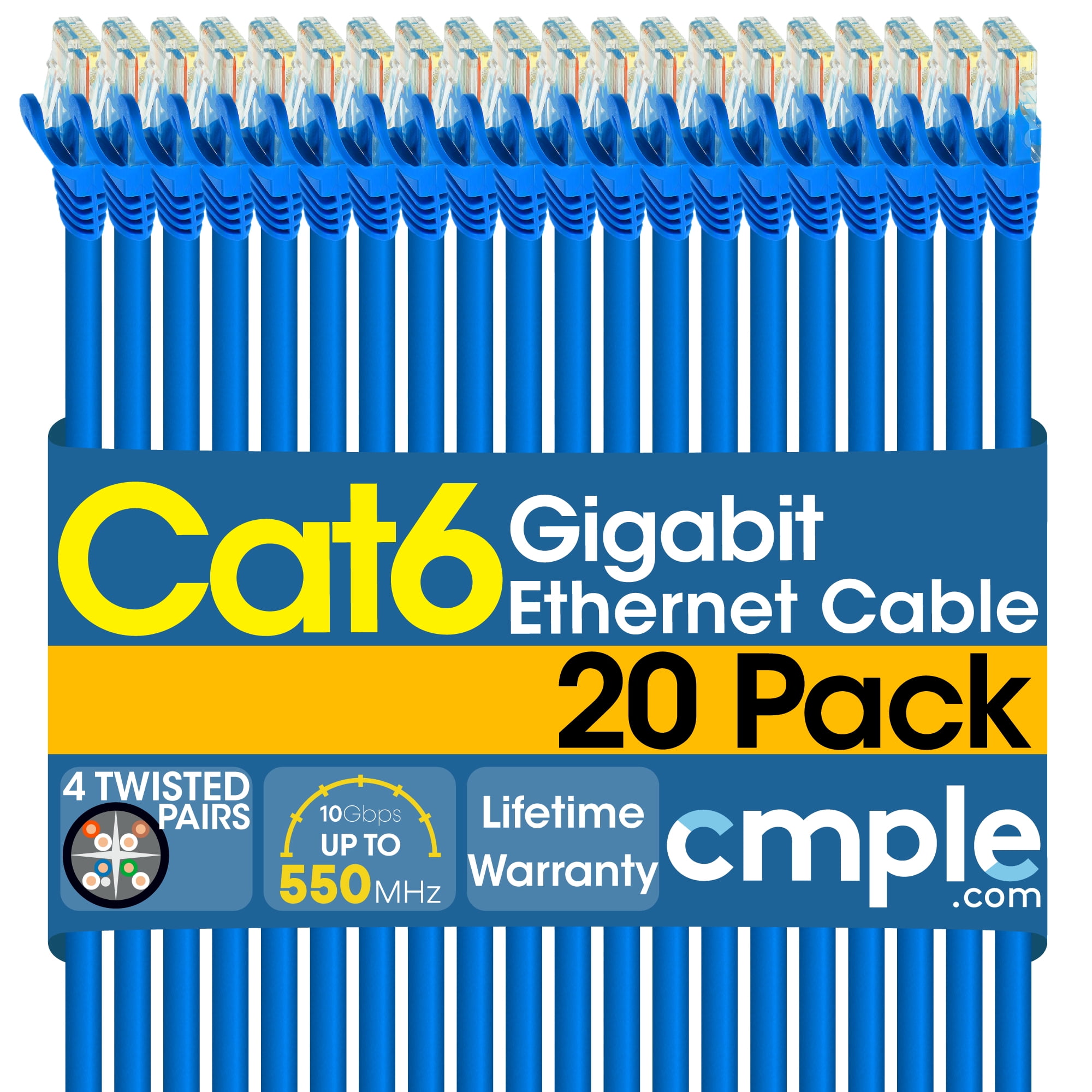 Cmple - [20 PACK] 7 Feet Cat6 Ethernet Cable, Network Patch Cord, Cat6 ...