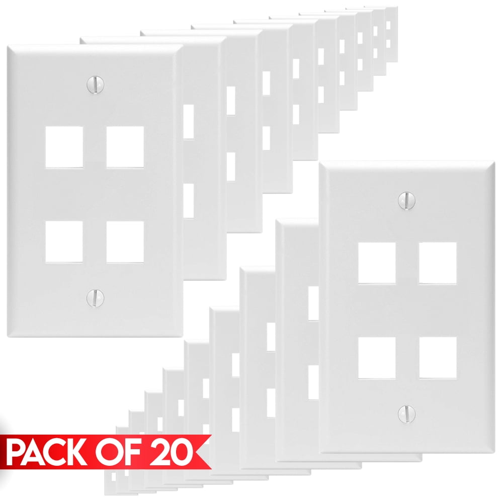 Cmple - [20 Pack] 4 Ports Keystone Wall Plate, Snap-In Keystone Jack ...