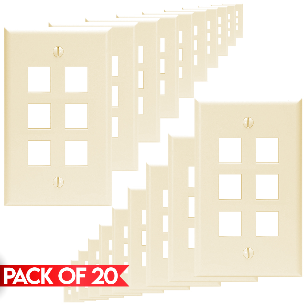 Cmple - [20 Pack] 6 Ports Keystone Wall Plate, Snap-In Keystone Jack ...