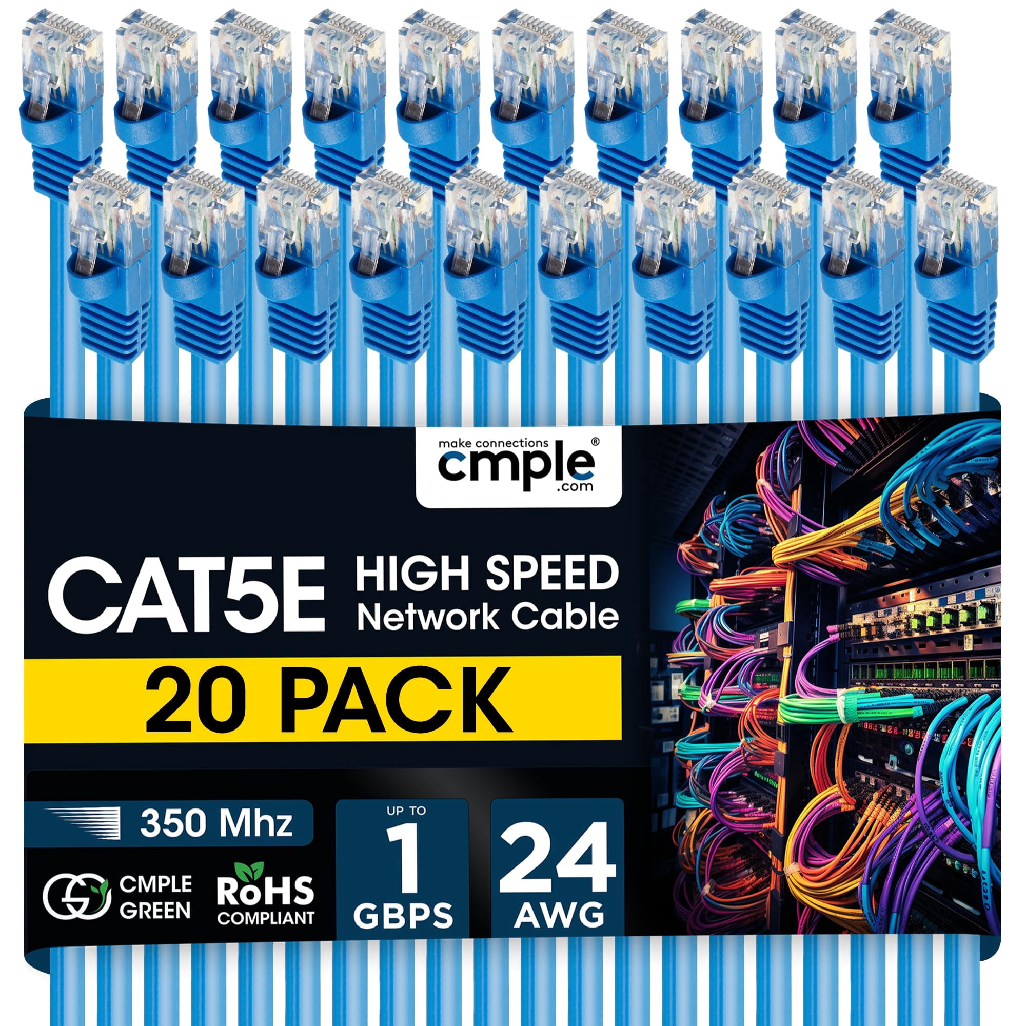 Cmple 20 Pack Cat5e Ethernet Cable 1 5ft Internet Patch Cord With Rj45 Connectors 1 Gigabit