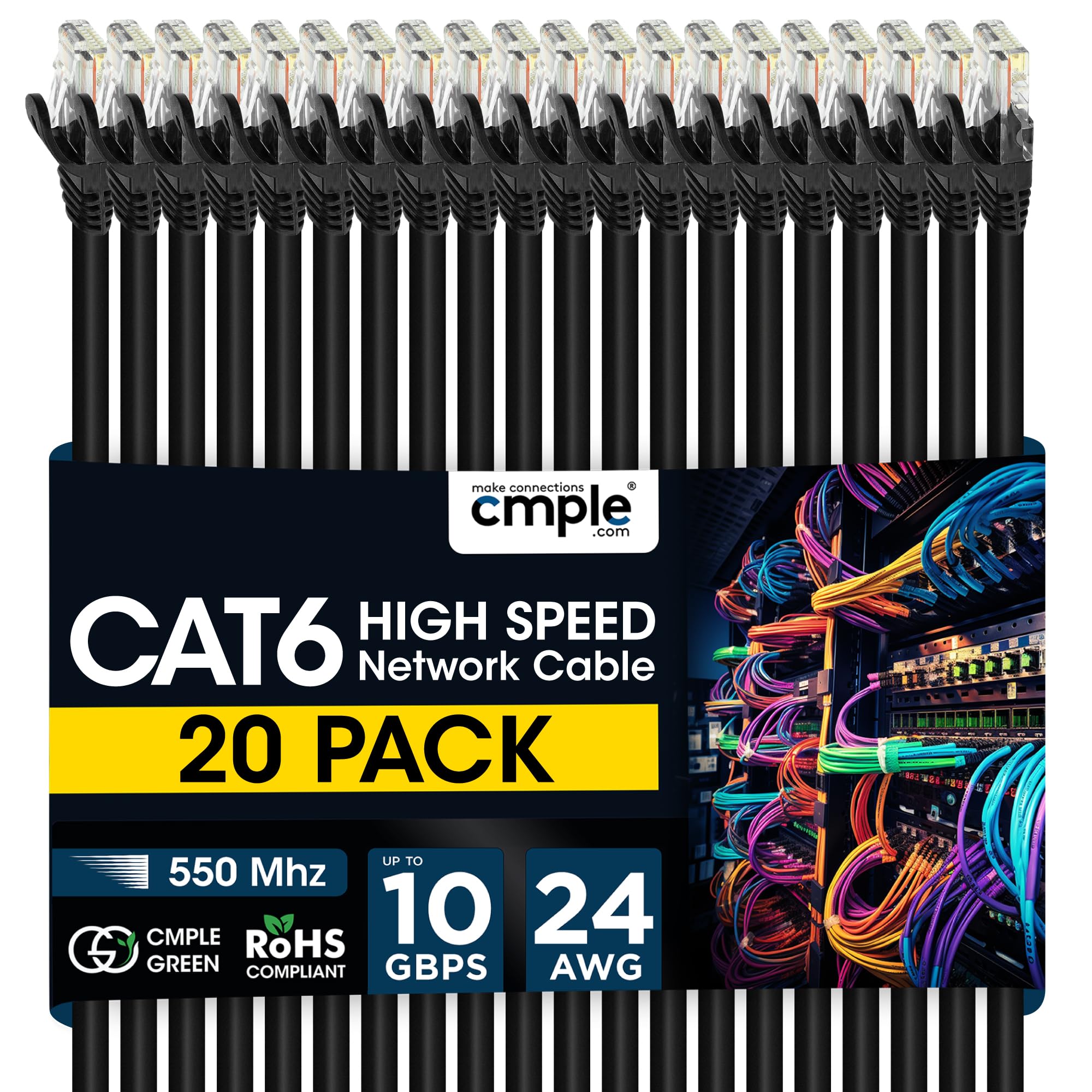 Cmple - 20 Pack Cat6 Ethernet Cable 3 ft Cat 6 Network Cables with RJ45 ...