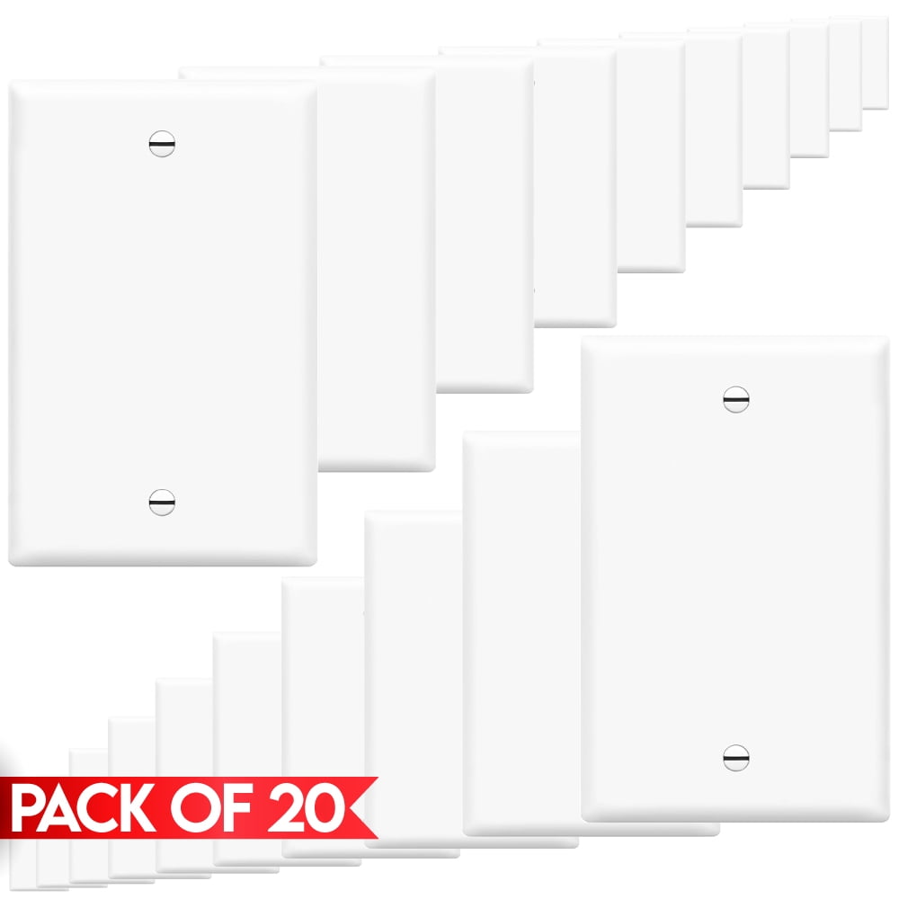 Cmple - [20 Pack] Single Gang Blank Wall Plate, White 1 Gang Wallplate ...