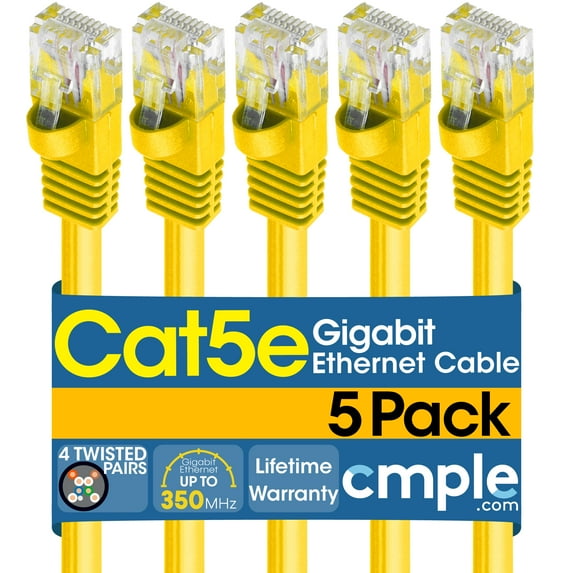 Cmple - [5 PACK] 15 Feet Cat5e Cable, Ethernet Patch Cord, Cat5e Cable ...