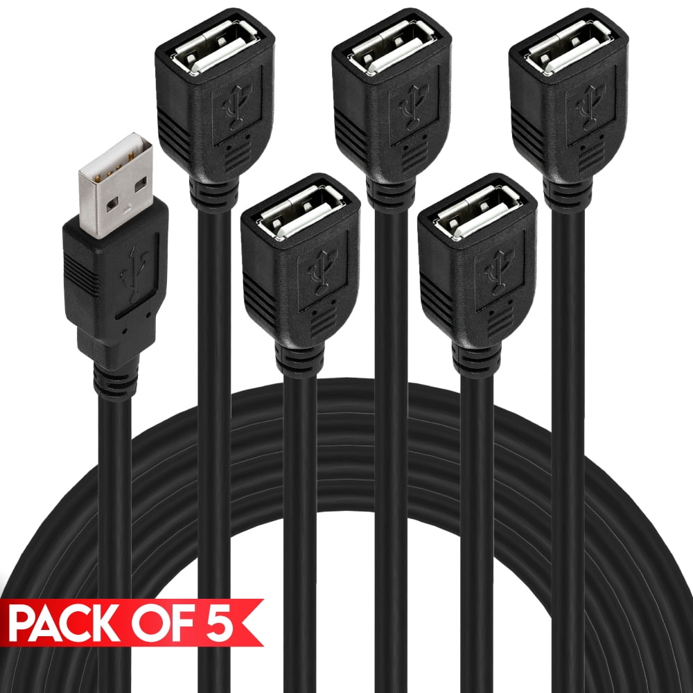 Cmple - [5 PACK] 3 FT USB 2.0 A Male to A Female Cable, USB Extension ...