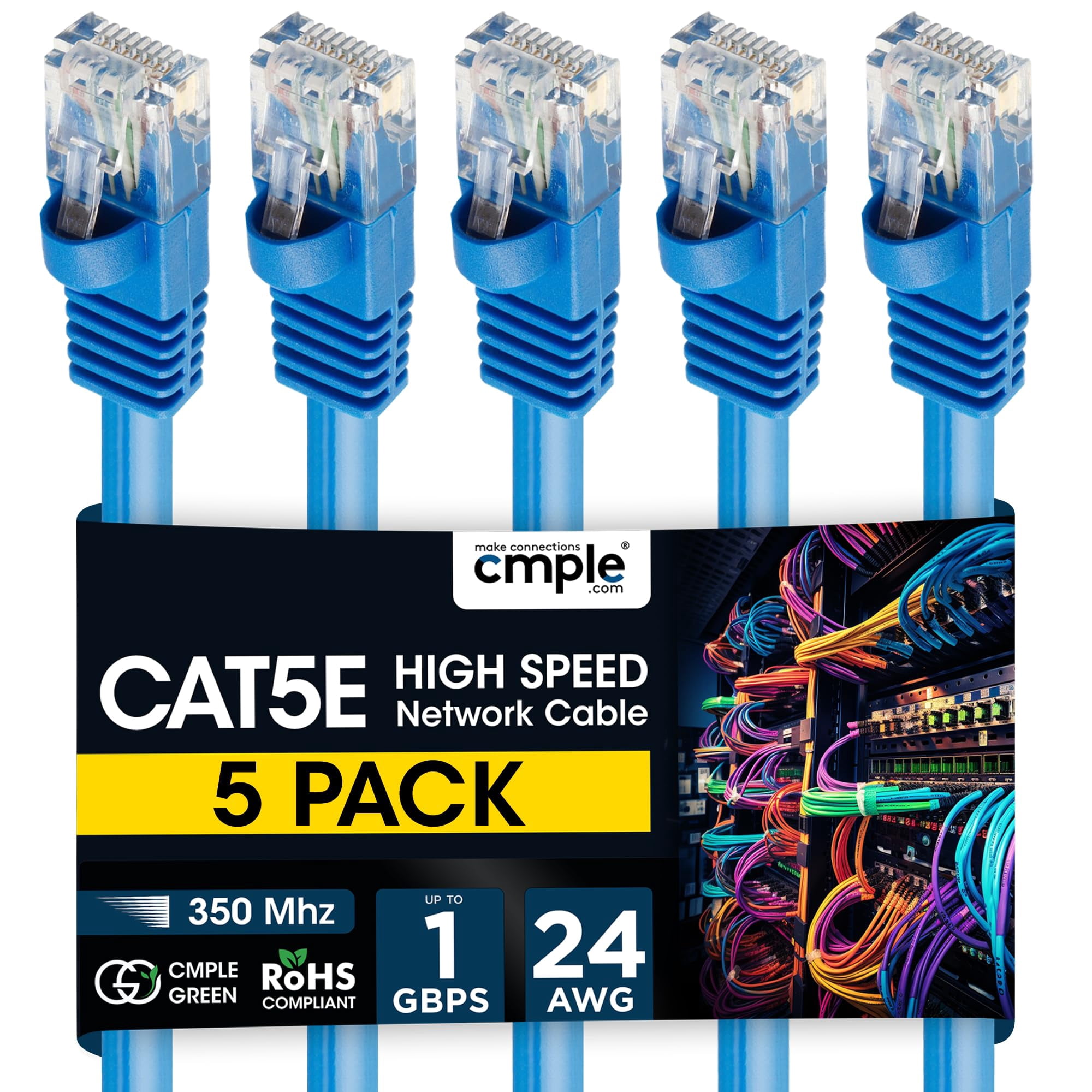 Cmple - 5 Pack Cat5e Ethernet Cable 5 ft, Router Patch Cord, Fast ...