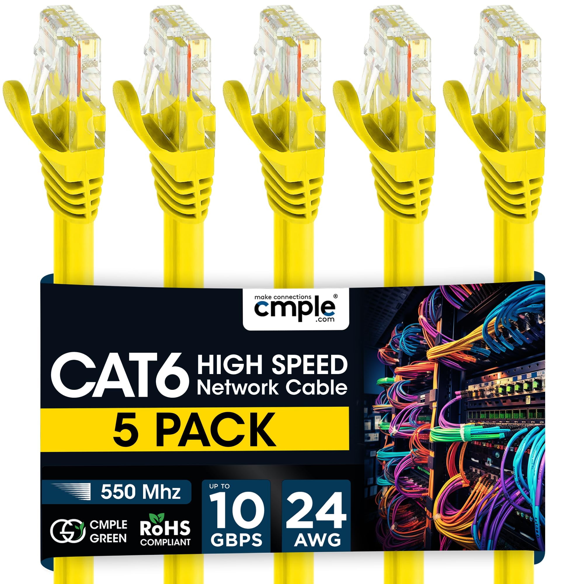 Cmple – 5 Pack Cat6 Ethernet Cable 5 ft, High Speed Cat6 Internet ...