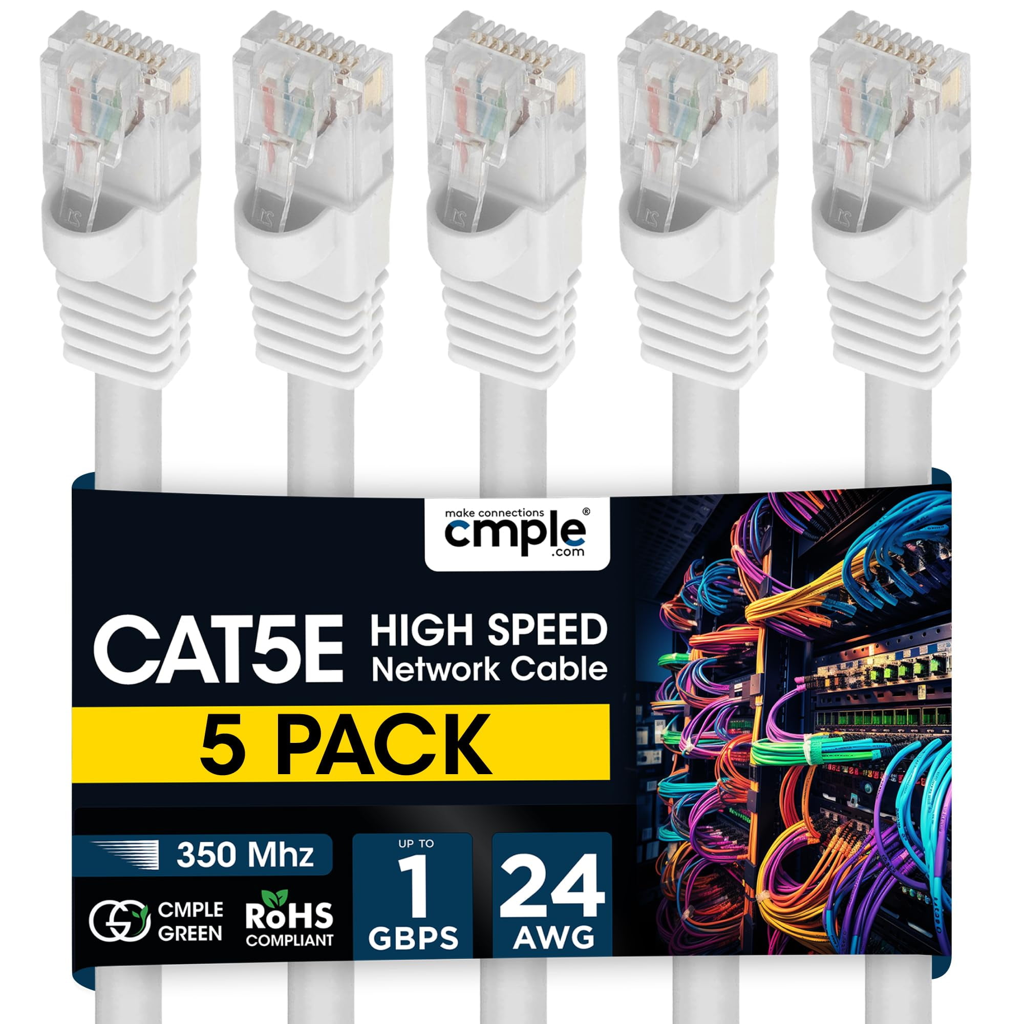 Cmple - 5 Pack Cat5e Ethernet Cable 7 ft, Router Patch Cord, Fast ...