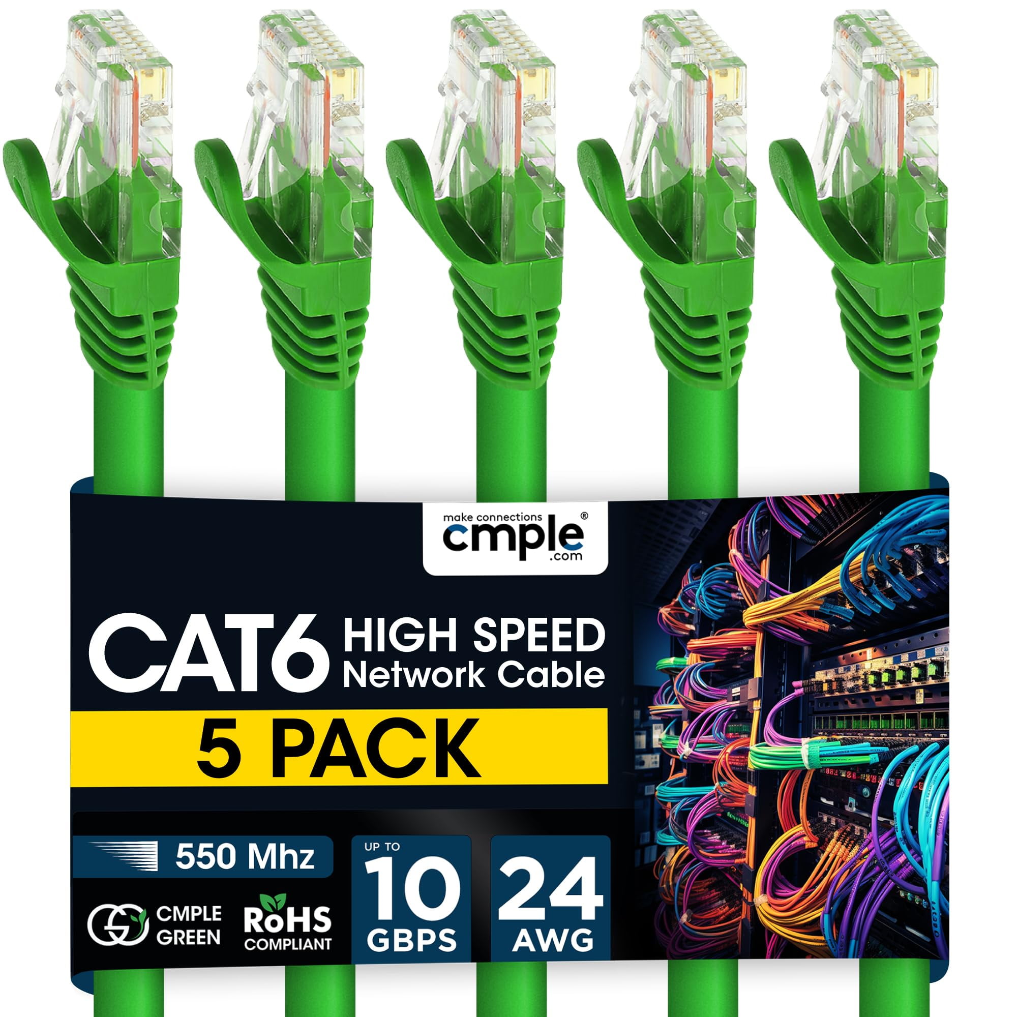 Cmple – 5 Pack Cat6 Ethernet Cable 7 ft, High Speed Cat6 Internet ...