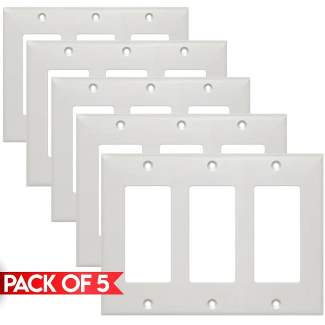 Cmple - [5 Pack] 3-Gang Decora Wall Plate, GFCI Device Faceplate ...