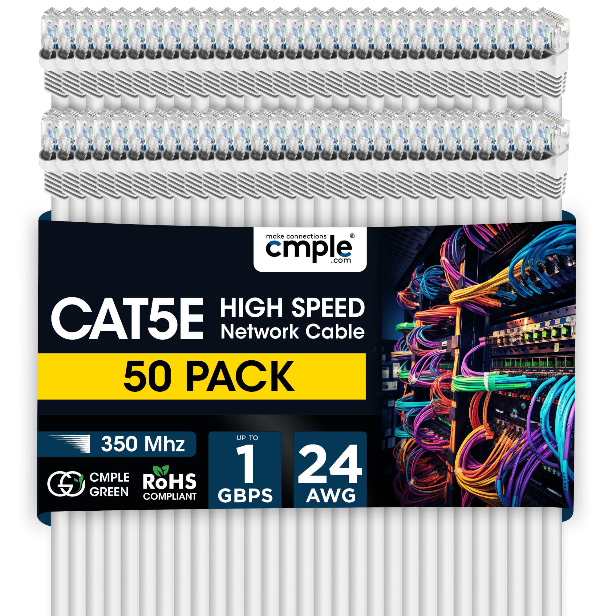 Cmple - 50 Pack Cat 5e Ethernet Cable 3 ft 1Gbps Cat5e Patch Cord with ...