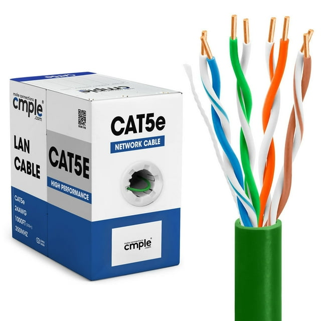 Cmple - Cat5e Ethernet Cable 1000ft Gigabit Network Cat 5e Bulk Unshielded Twisted Pair (UTP ...