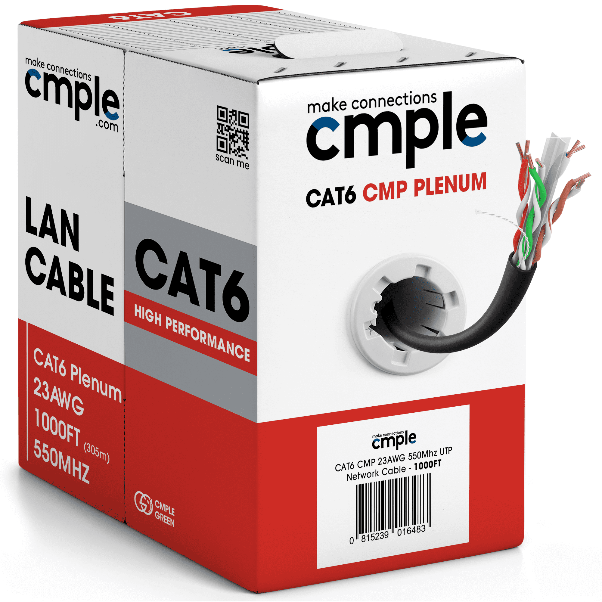 Cmple Cat6 Ethernet Cable 1000ft Plenum CMP 23AWG 550MHz UTP Solid ...