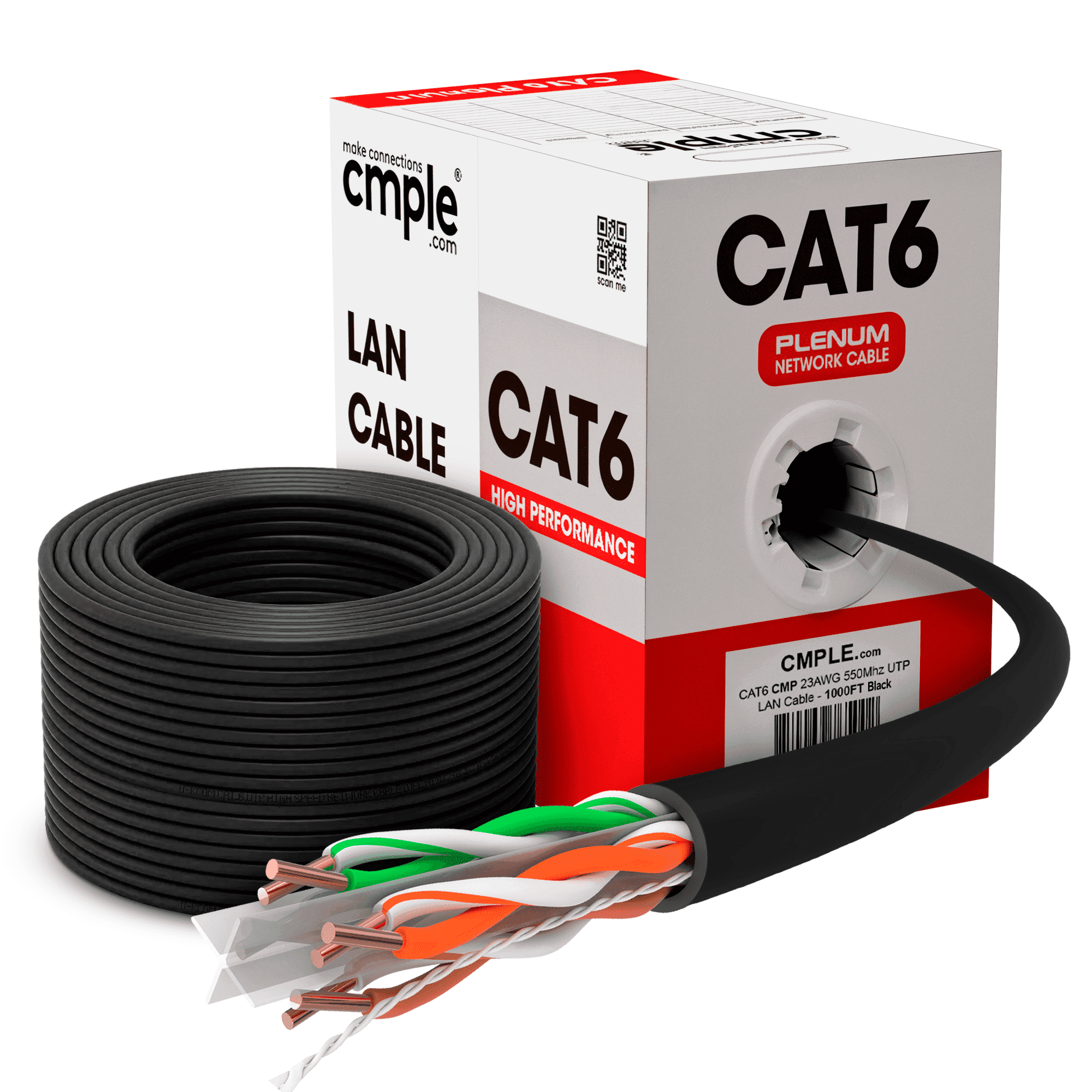 Cmple - Cat6 Plenum Ethernet Cable 1000ft, Cat 6 Cable (CMP) 550MHz ...