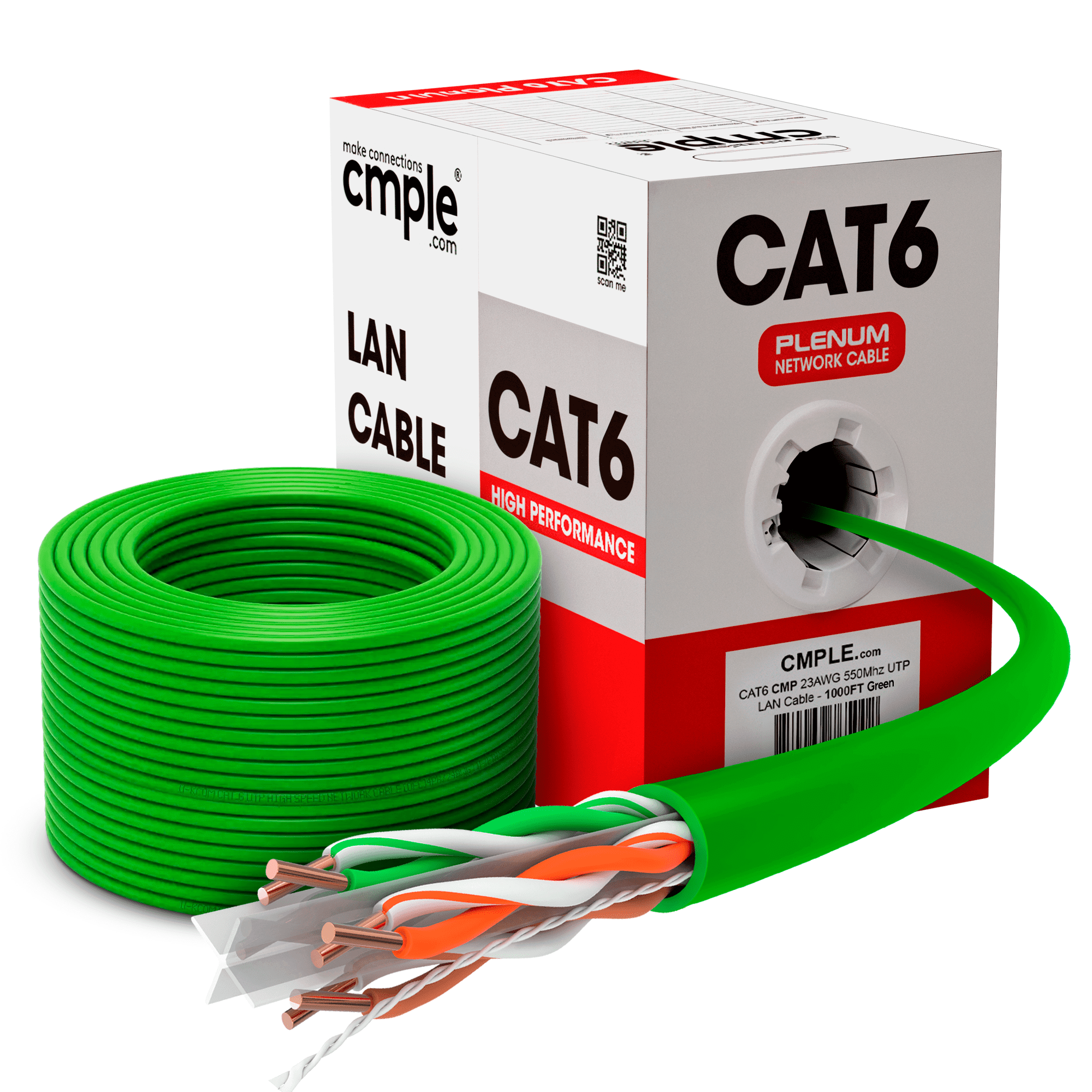 Cmple - Cat6 Plenum Ethernet Cable 1000ft, Cat 6 Cable (CMP) 550MHz ...