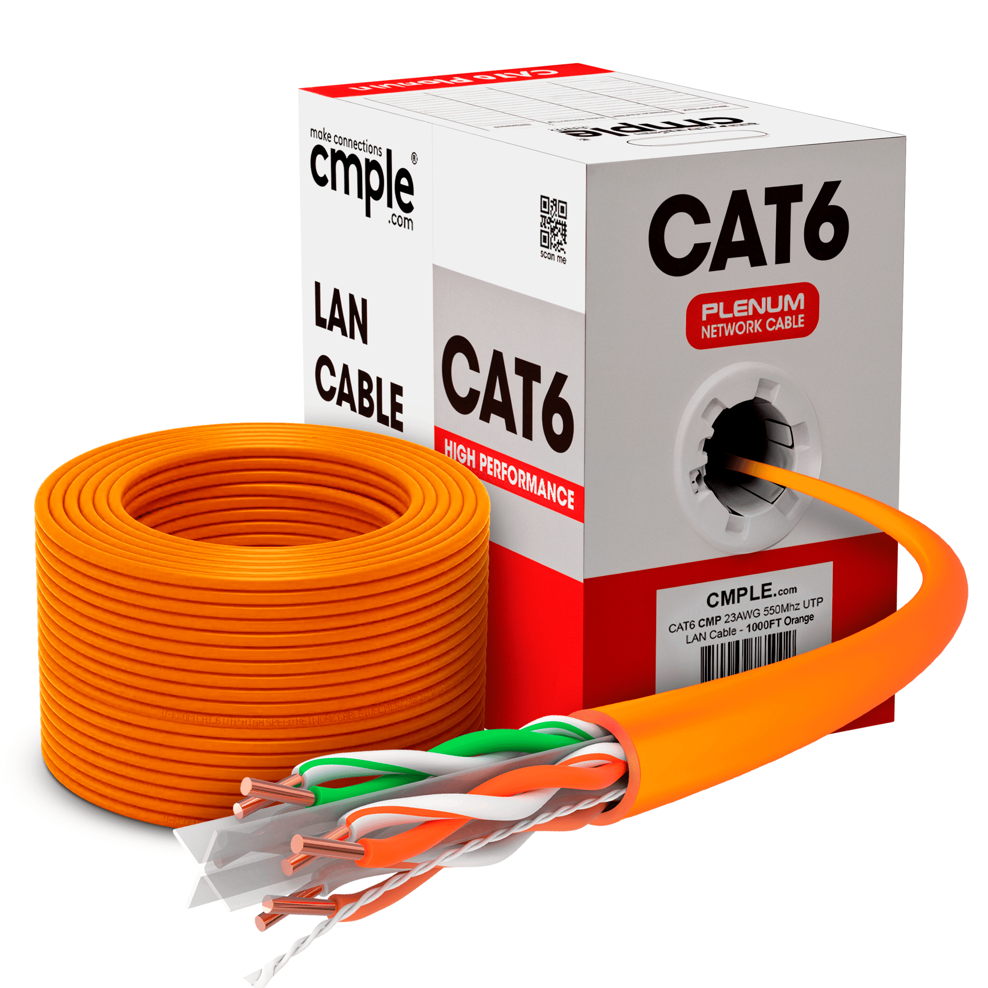 Cmple - Cat6 Ethernet Cable 1000ft Bulk CMP Plenum Rated, 23AWG 550MHz LAN Cable for Gigabit ...