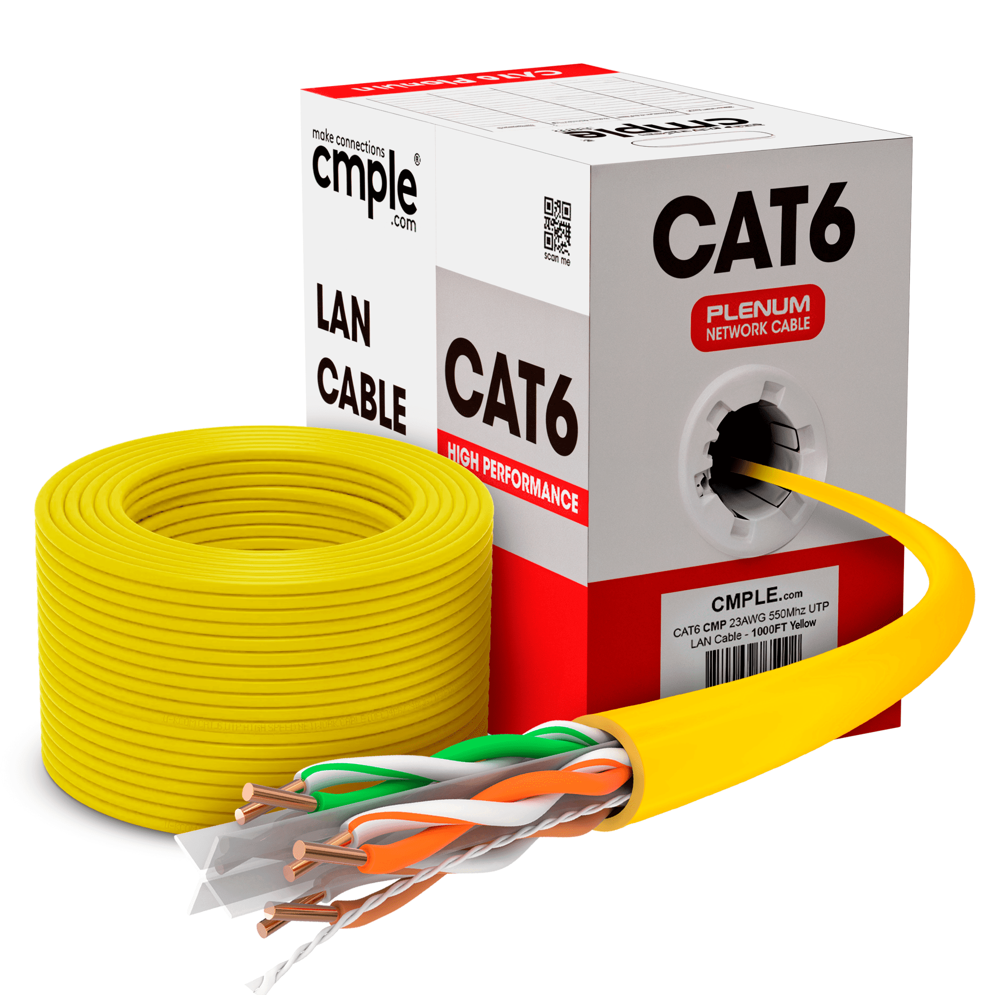 Cmple - Cat6 Plenum Ethernet Cable 1000ft, Cat 6 Cable (CMP) 550MHz ...