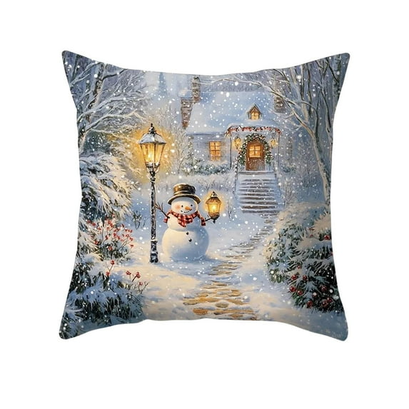 Cmunyle American Style Christmas Snow Scene Pillow Cover Design B Linen ...