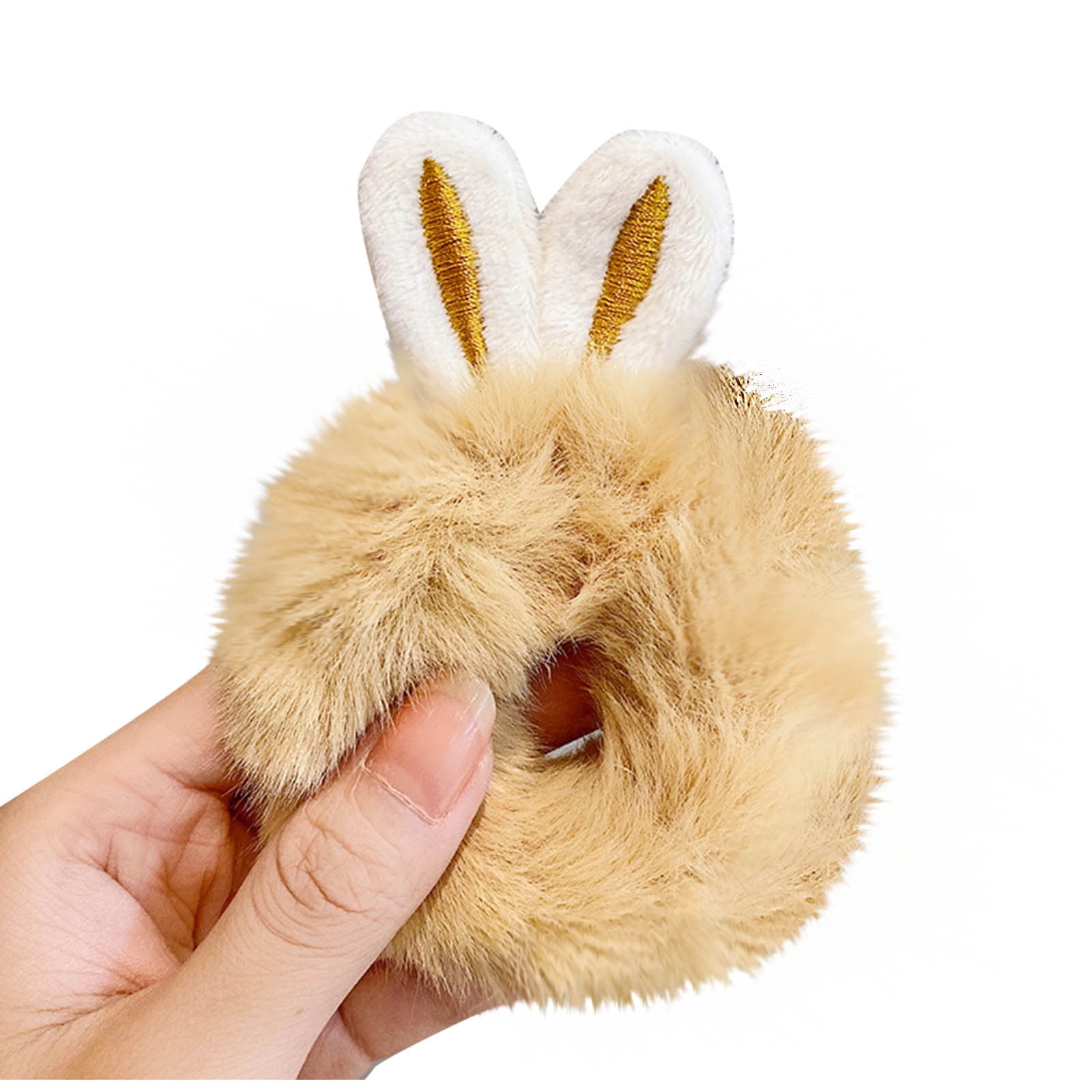 Cmunyle Beige Women'S Plush Hair Tie Set - Bunny Ear Fluffy Elastic ...