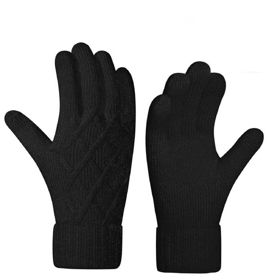 Cmunyle Black Double-Layer Winter Gloves For Women - Knitted Fleece ...