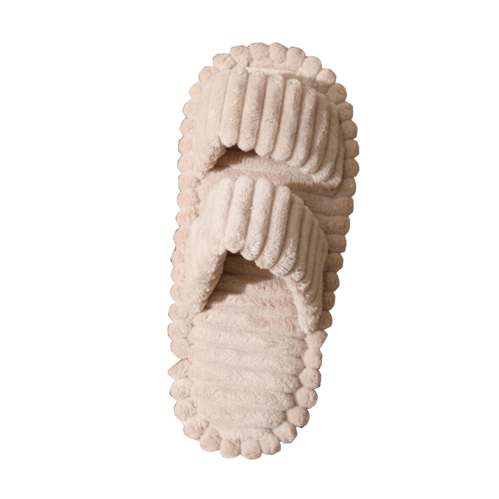 Cmunyle Curly Hair Fuzzy Plush Slippers For Women With Bar Design Non ...