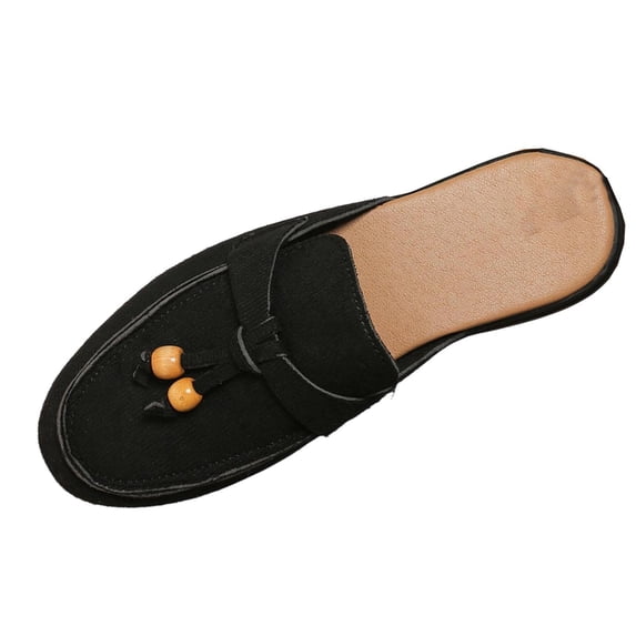 Cmunyle Embellished Suede Mule Flats For Women Black Backless Loafer ...