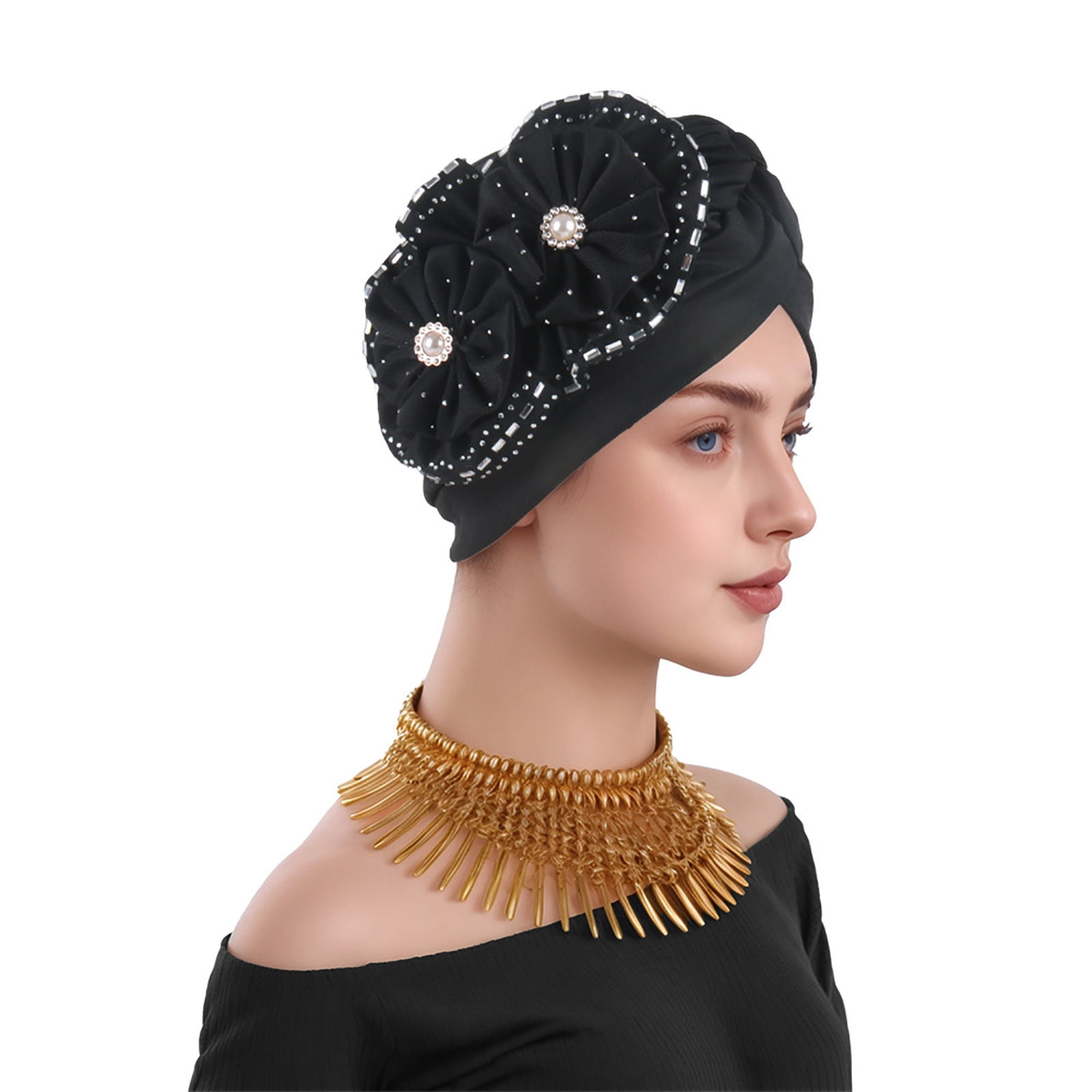 Cmunyle Fashion Head Scarf For Women Air Layer Side Panel Floral Design ...