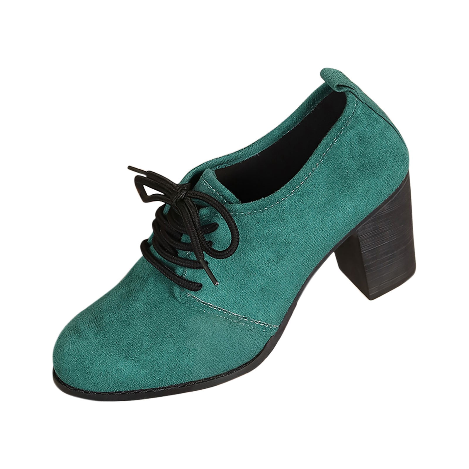 Cmunyle Faux Suede Women Heels Lace Up Round Toe Block Heel Casual ...