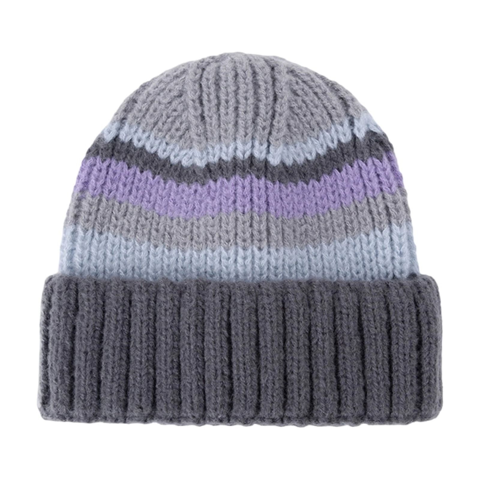 Cmunyle Gray Unisex Color Block Knitted Beanie For Winter - Large Head ...