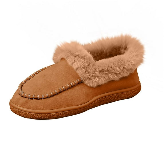 Cmunyle Moccasin Slippers For Women Plus Velvet Lining Round Toe Slip ...