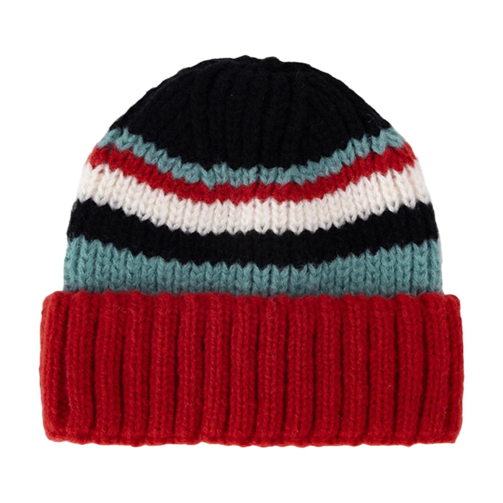 Cmunyle Red Unisex Color Block Knitted Beanie For Winter - Large Head ...