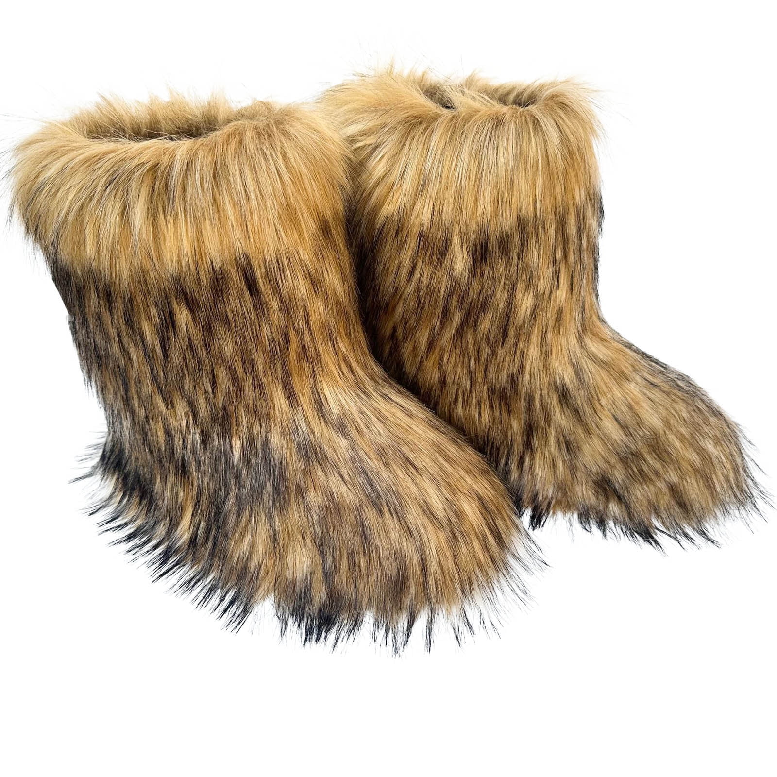 Cmunyle Warm Snow Boots For Women Solid Color Plush Faux Fur Lined Mid ...