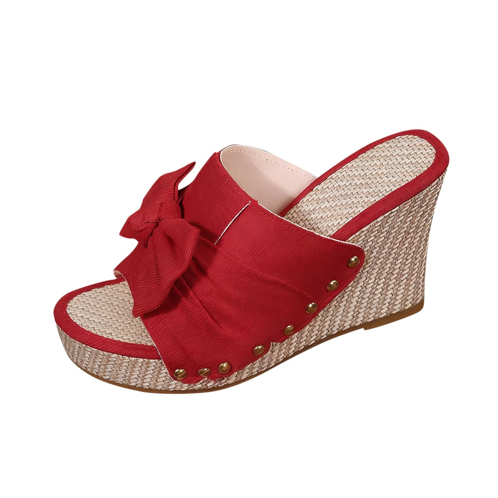 Cmunyle Wedge Sandals For Women Casual Slip-On Open Toe With Bow ...