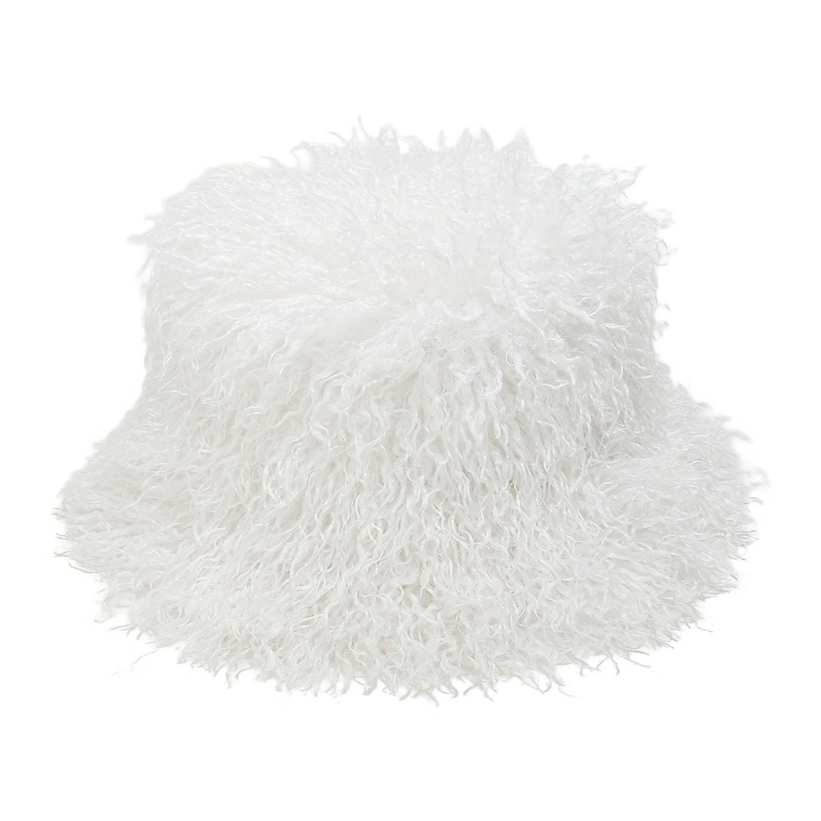 Cmunyle White Winter Knitted Hat Striped Curled Edgeless Cold Hat ...