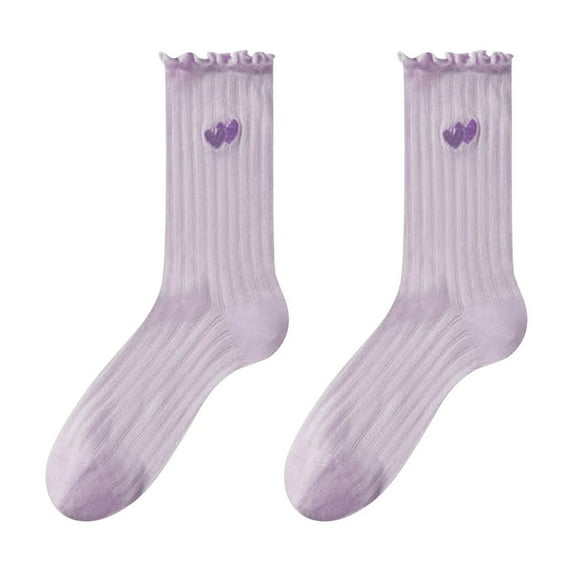 Cmunyle Women Solid Color Lace Heart Embroidered Thin Style Pile Socks ...