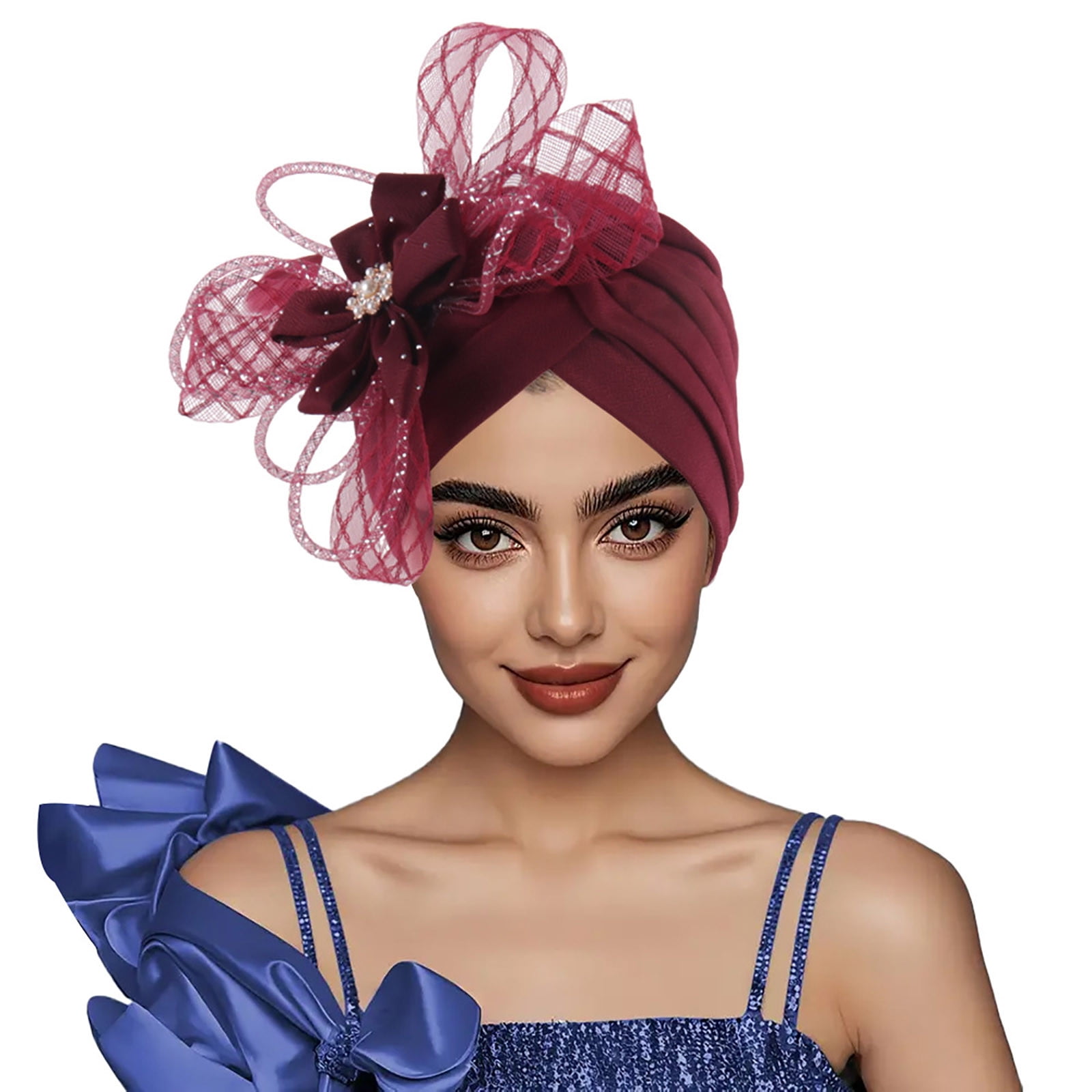 Cmunyle Womens Side Panel Floral Air Layer Head Scarf Shawl Cap Free ...