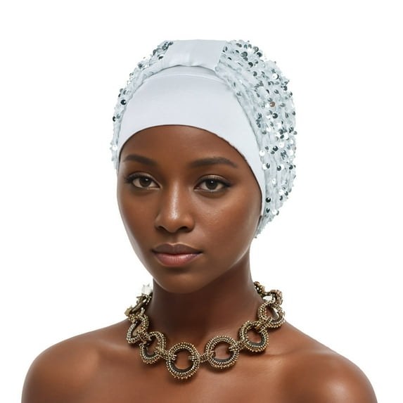 Cmunyle Womens Side Panel Floral Air Layer Head Scarf With Sequins ...