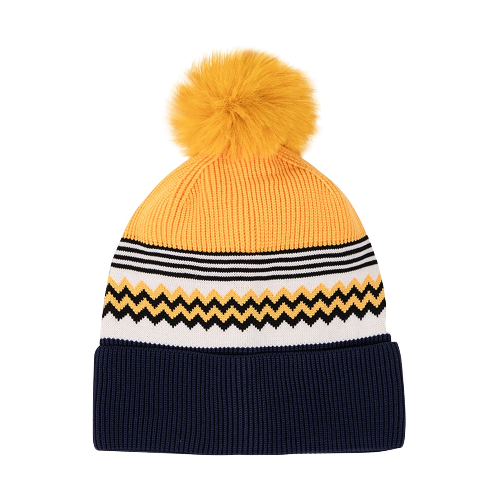 Cmunyle Yellow Unisex Winter Fashion Large Head Circumference Wool Ball ...