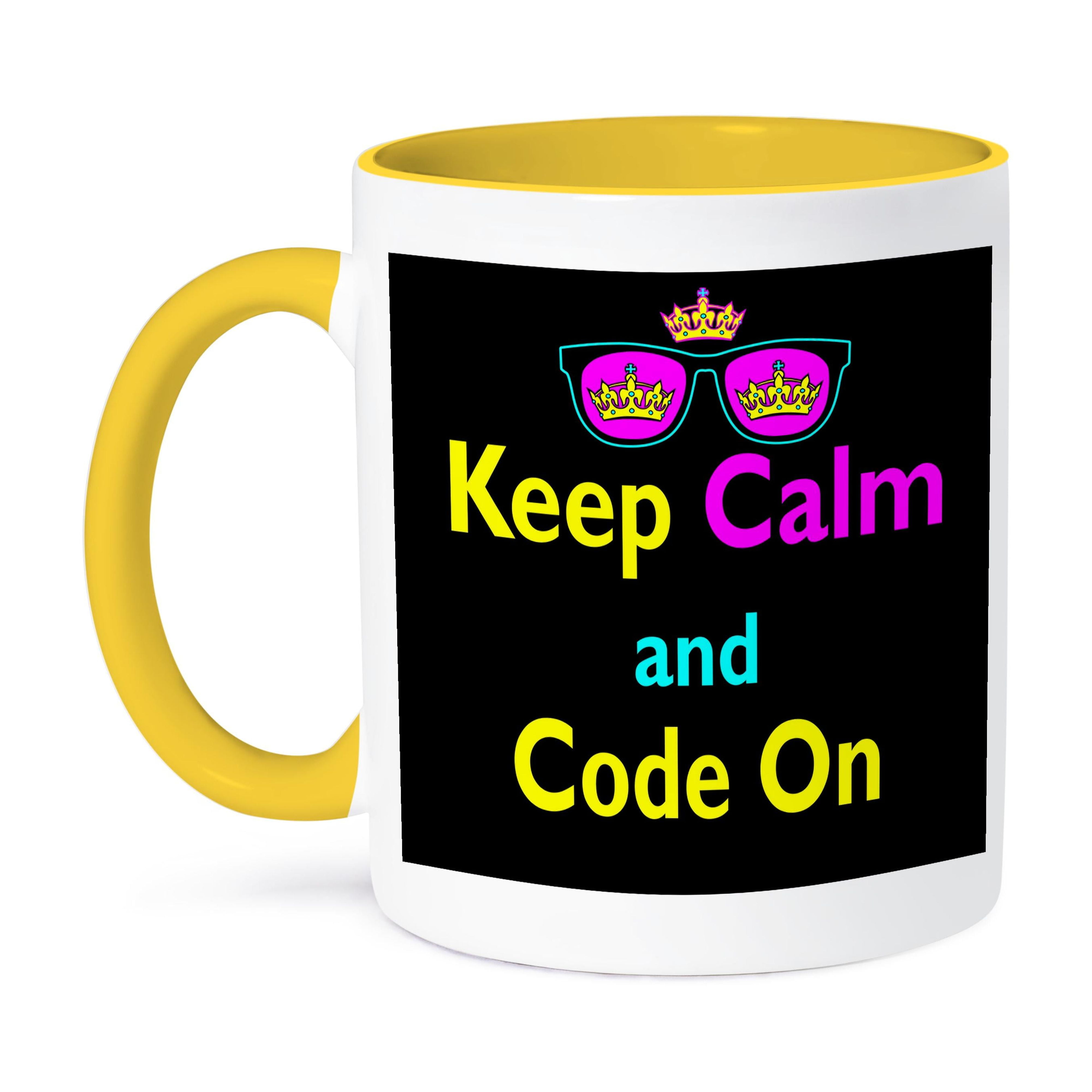 3dRose, CMYK Keep Calm Parody Hipster Crown And Sunglasses Keep Calm And Code On, 15oz Two-Tone ...