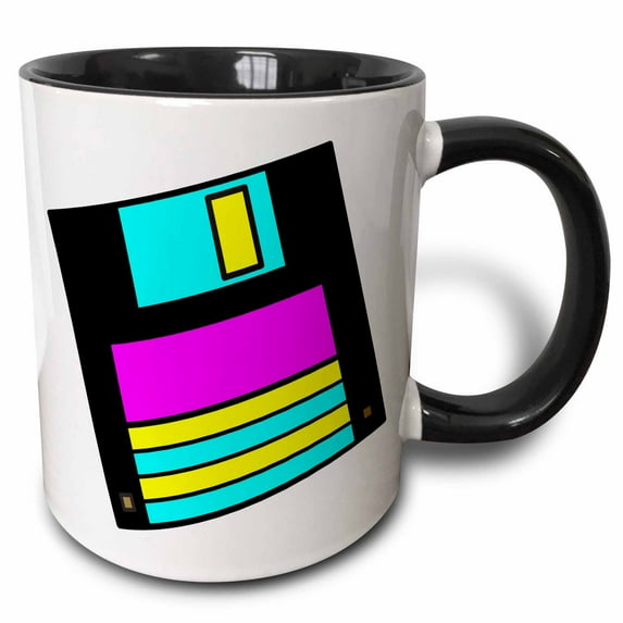 Cmyk Retro Floppy Disk Icon Vector Cartoon, 11oz Two-Tone Black Mug ...