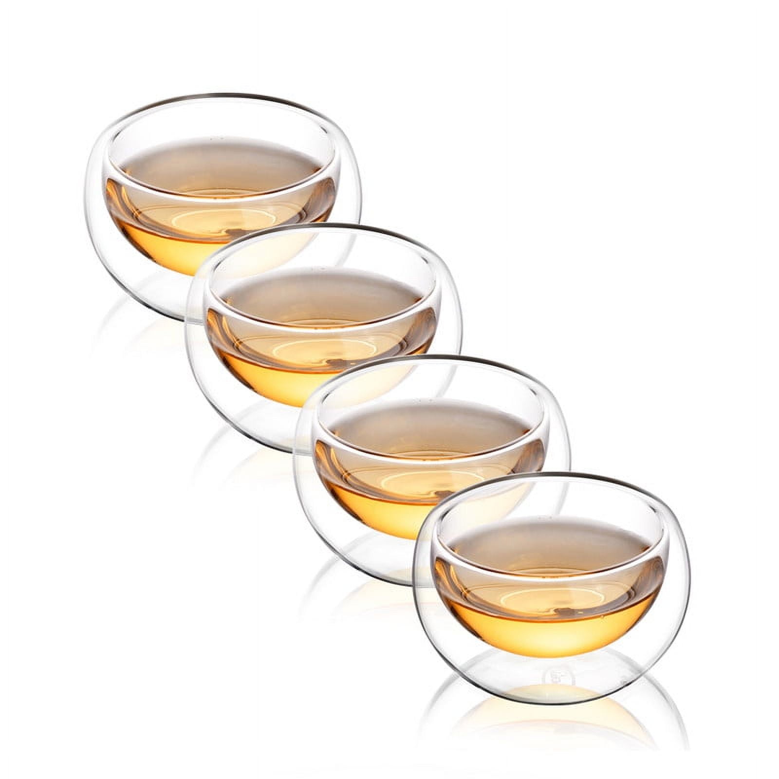 CnGlass Double Wall Glass Tea Cup Set of 4,3.4oz/100ml Asian Insulated Clear Teacups,Small ...