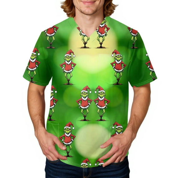 Cna Christmas Shirts Scrubs for Women Tops Grin-ch Print Shirt V Neck ...