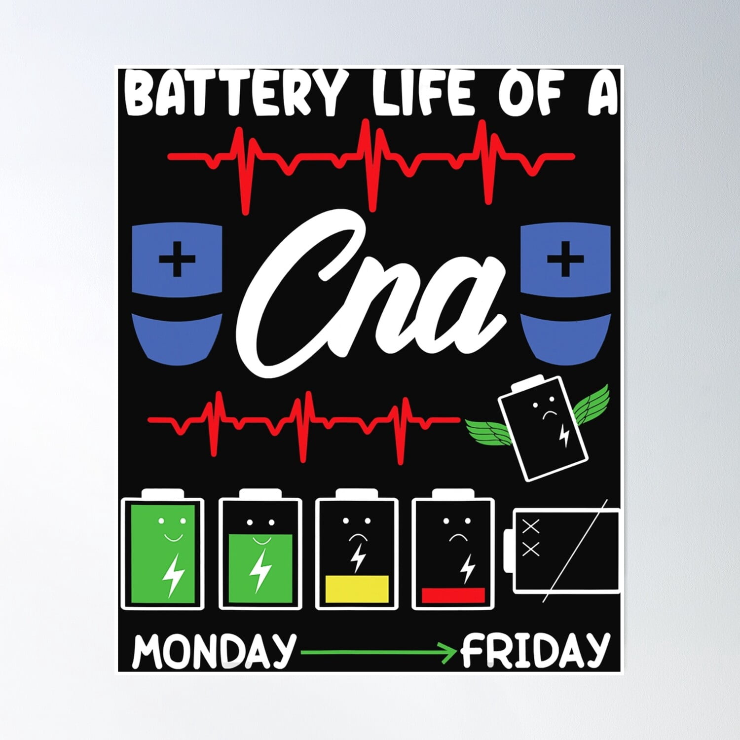 Cna Funny Battery Life Of A Certified Nurse Assistant Poster Wall Art ...