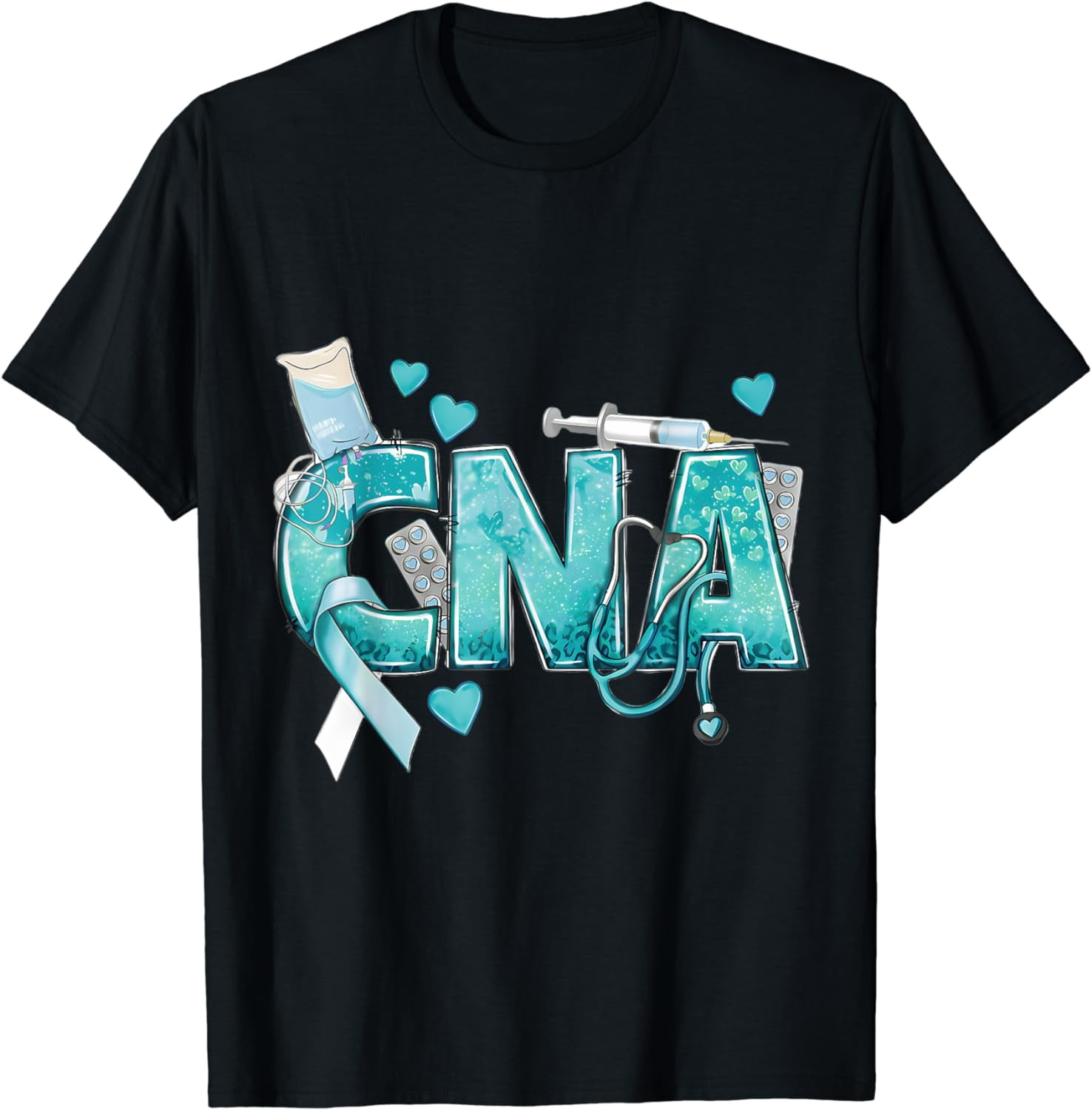 Cna Heart Stethoscope Teal Ribbon Cervical Cancer Awareness T-Shirt ...