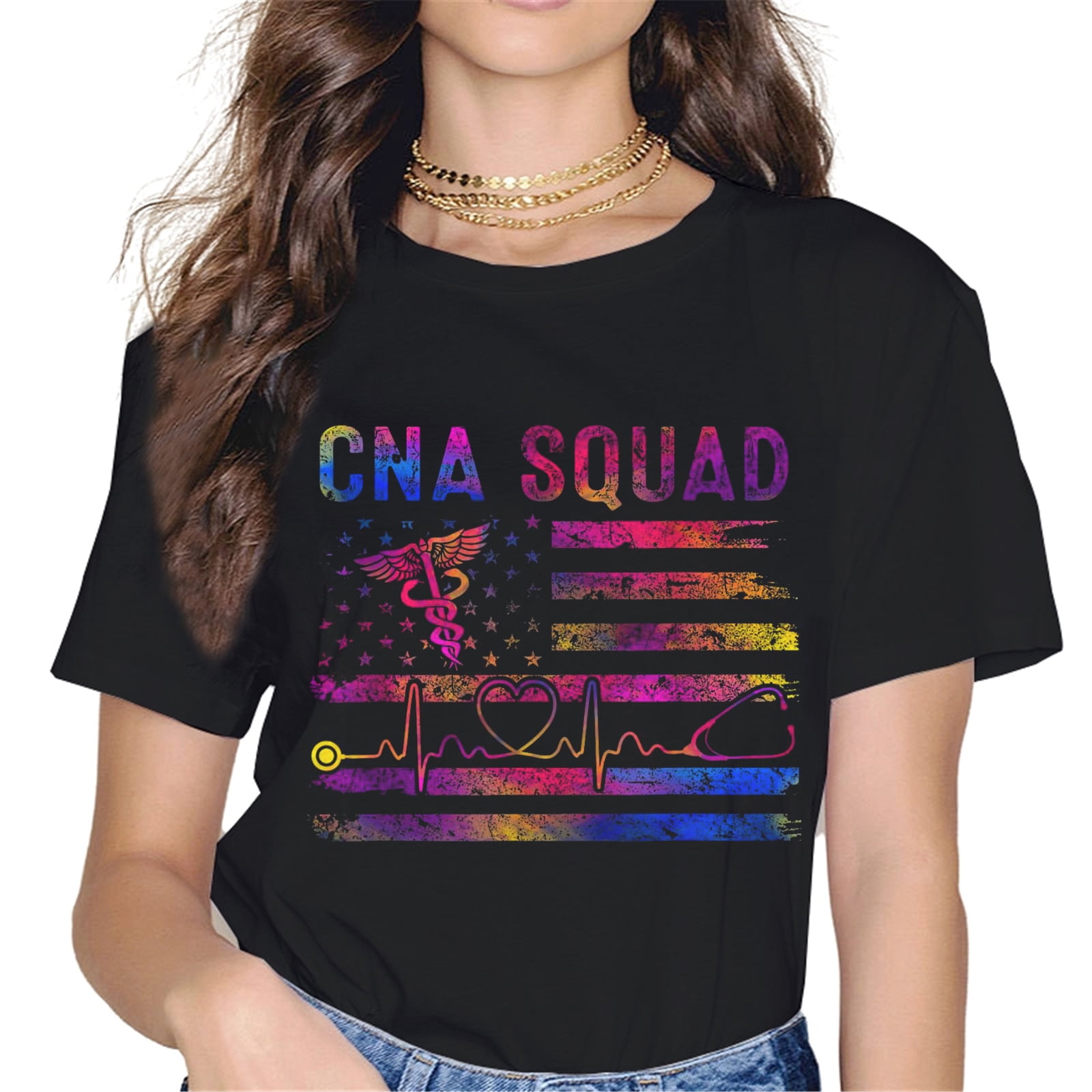 Cna Squad American Flag Black T Shirt - Walmart.com