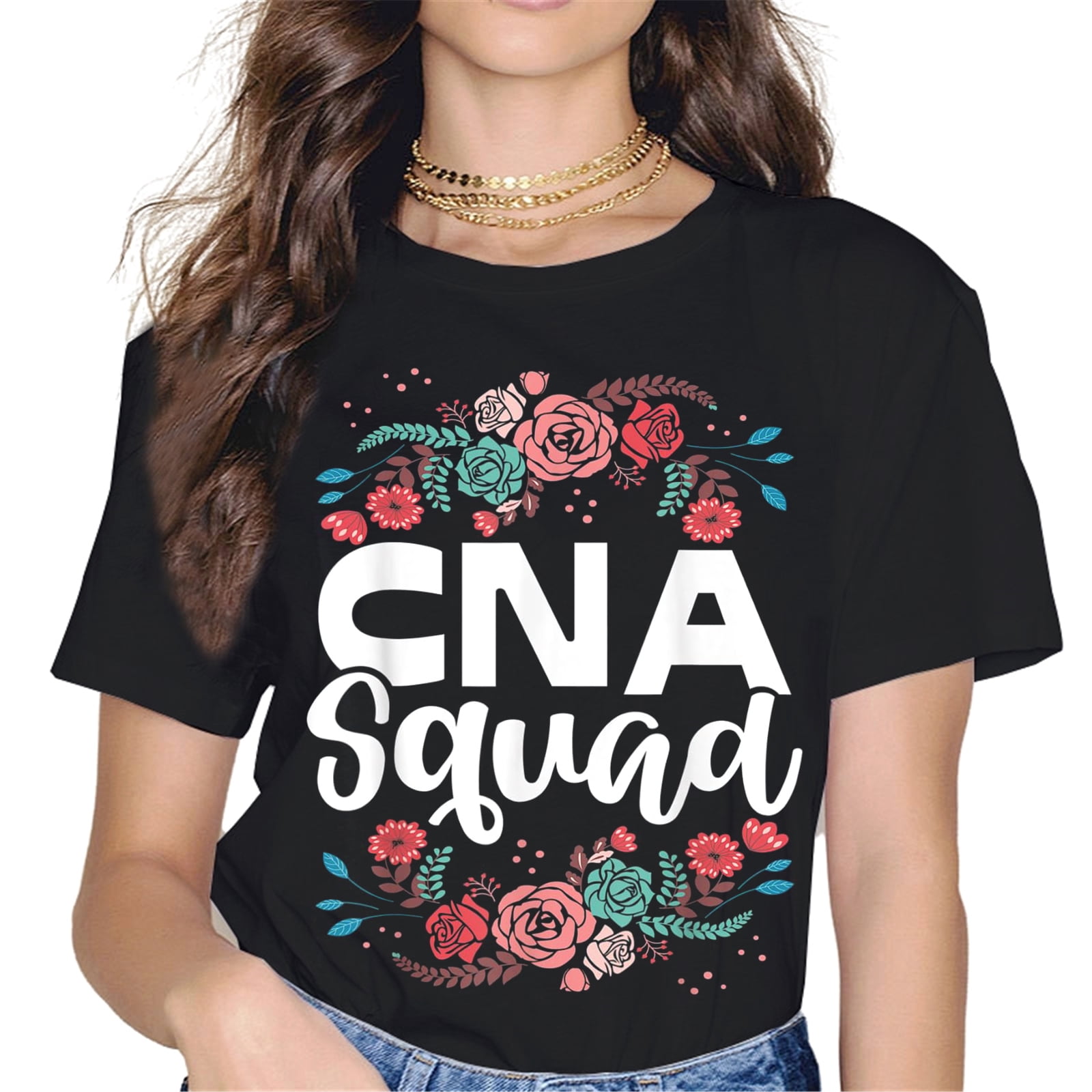 Cna Squad Colorful Printing T Shirt Flower - Walmart.com